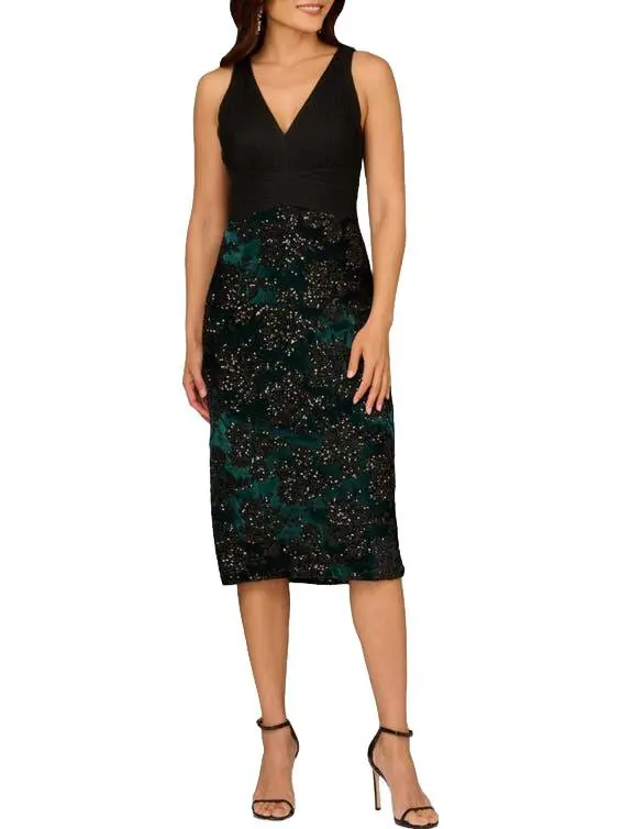 Aidan Mattox Sequin Velvet Sleeveless Cocktail Dress - Black/green