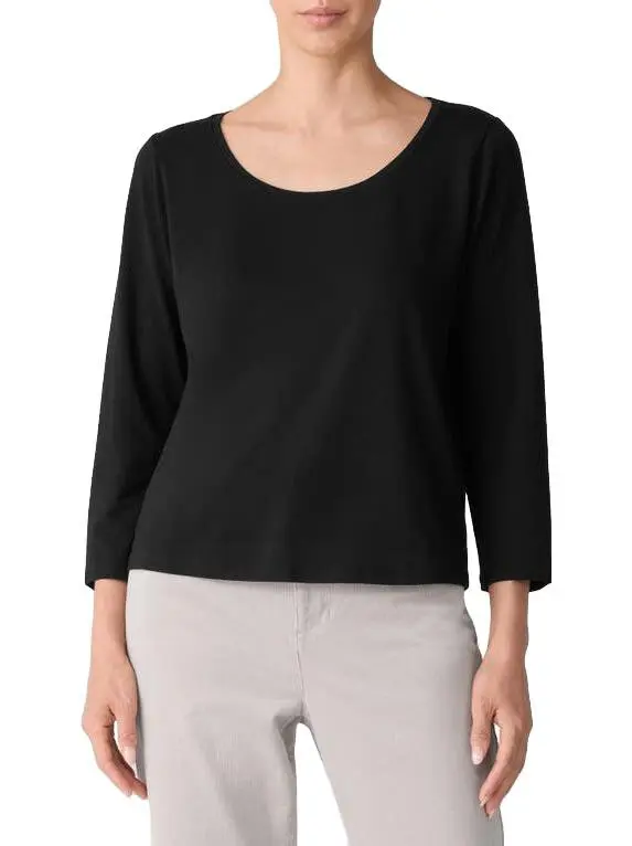 Eileen Fisher Stretch Jersey Scoop-neck Shirt - Black