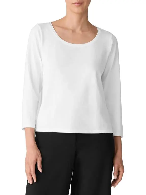 Eileen Fisher Stretch Jersey Scoop-neck Shirt - White