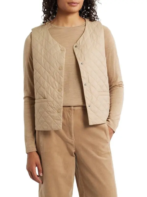 Eileen Fisher V-neck Quilted Vest - Biscuit
