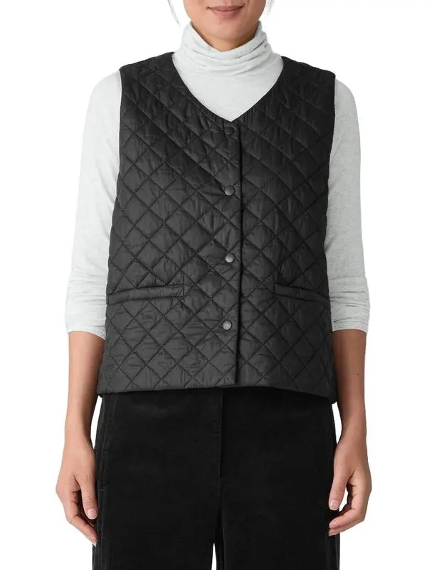 Eileen Fisher V-neck Quilted Vest - Black