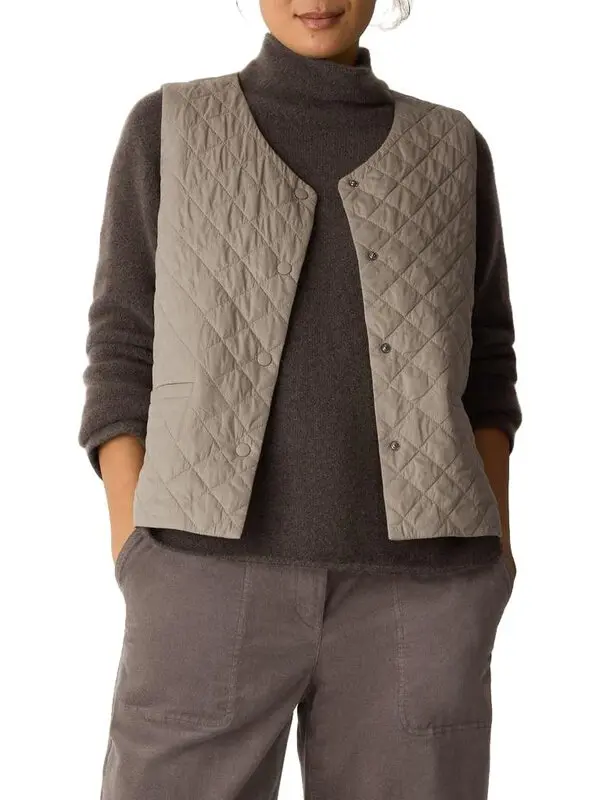 Eileen Fisher V-neck Quilted Vest - Reed
