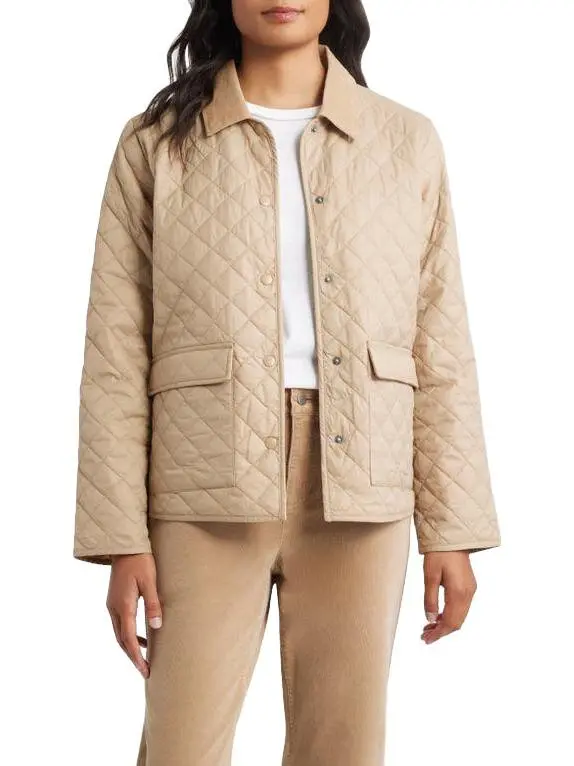 Eileen Fisher Corduroy Collar Quilted Jacket - Biscuit