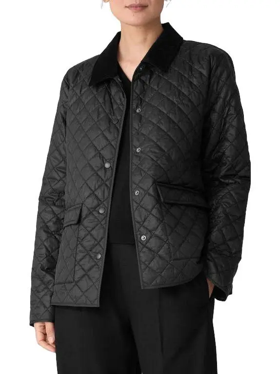 Eileen Fisher Corduroy Collar Quilted Jacket - Black