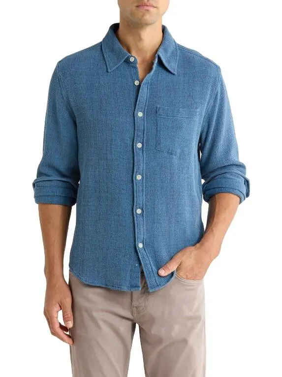 CORRIDOR Pigment Dyed Cotton Waffle Button-up Shirt - Indigo