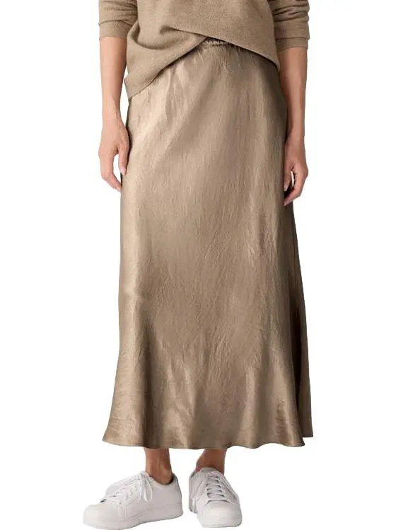 Eileen Fisher Crinkle Satin Bias Skirt - Biscuit