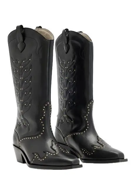 ALLSAINTS Dolly Studded Western Boots - Black