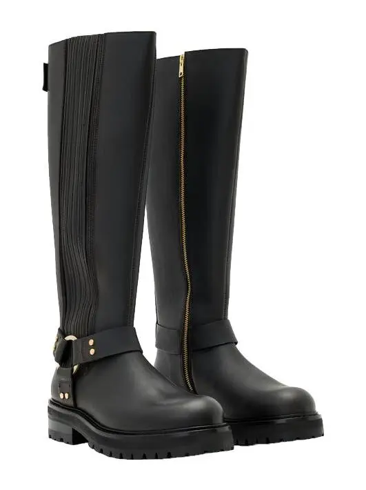 ALLSAINTS Maddie Knee High Moto Boot - Black