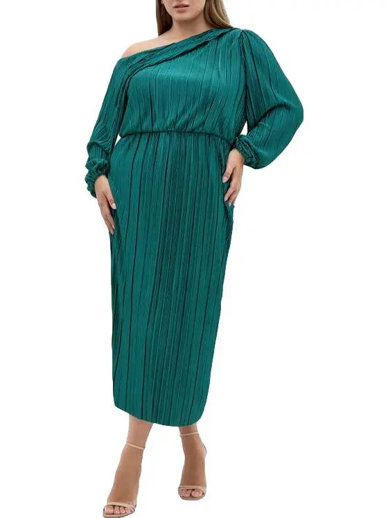 City Chic Long Sleeve Midi Dress - Jade