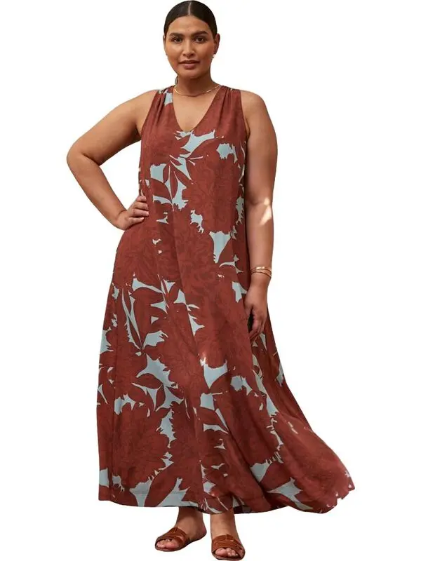 LIVE UNLIMITED Printed Maxi Sun Dress - Brown