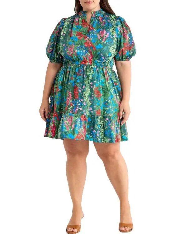 SUGARLIPS Floral Cotton Tiered Dress - Blue-greens