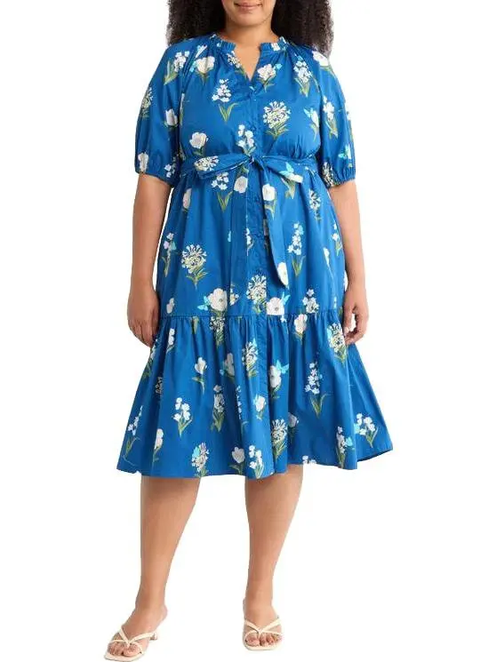 SUGARLIPS Madison Floral Wynette Shirtdress - Blue/white/green