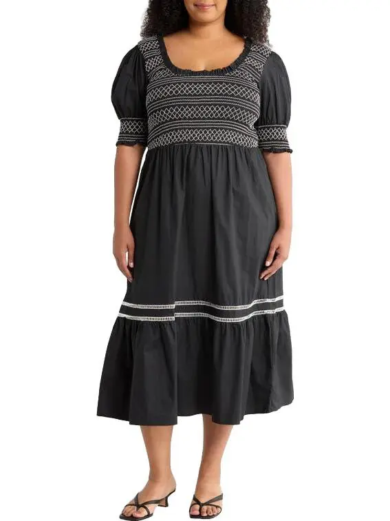 SUGARLIPS Carlene Smocked Midi Dress - Black