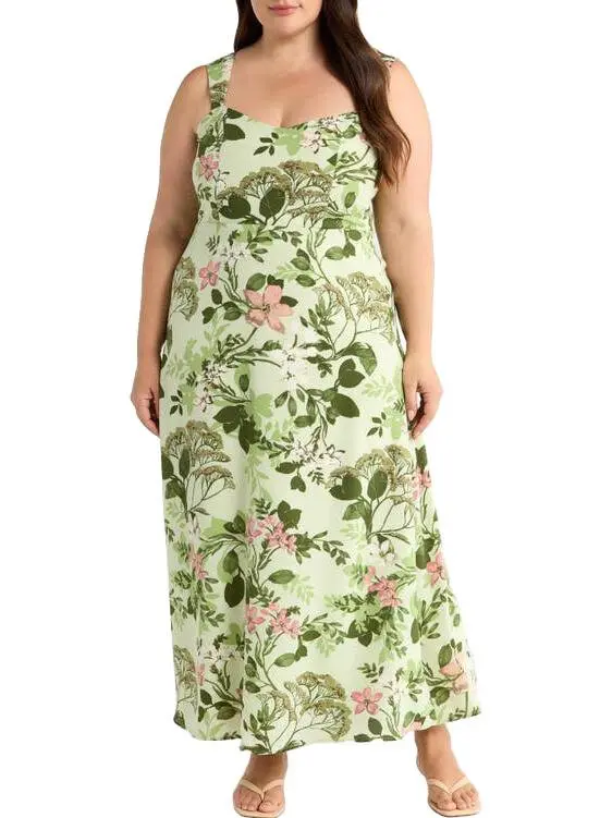 SUGARLIPS Floral Smocked Midi Sundress - Green/pink