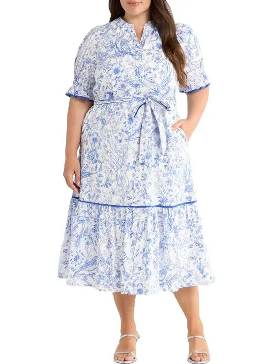 SUGARLIPS Eve Floral Cotton Midi Dress - Blue/white