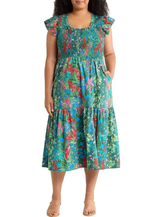 SUGARLIPS Floral Cotton Maxi Dress - Blue-greens