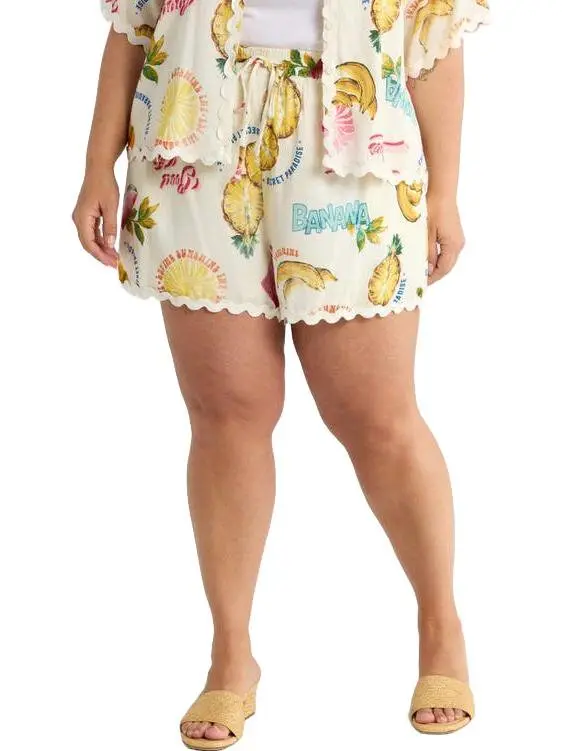 SUGARLIPS Printed Drawstring Shorts - Ivory/multi