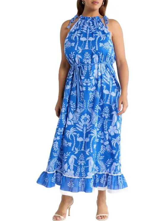 SUGARLIPS Kimana Floral Cotton Maxi Dress - Cobalt-combo