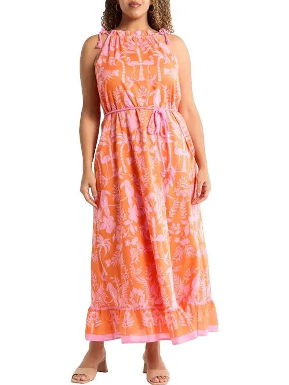 SUGARLIPS Kimana Floral Cotton Maxi Dress - Orange-pink-multi