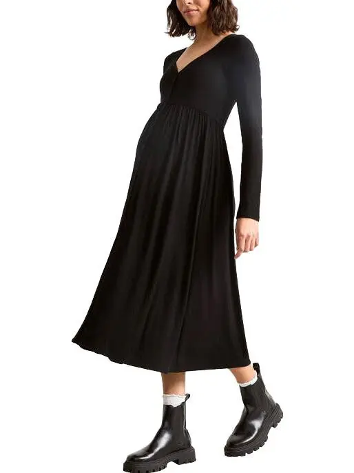 Hatch Collection Ribbed Long Sleeve Maternity/nursing Dress - Black