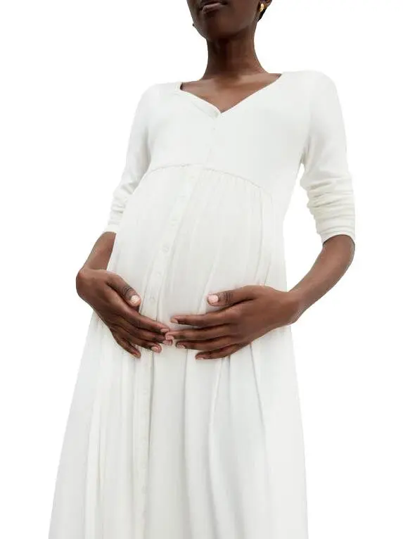 Hatch Collection Ribbed Long Sleeve Maternity/nursing Dress - Ivory