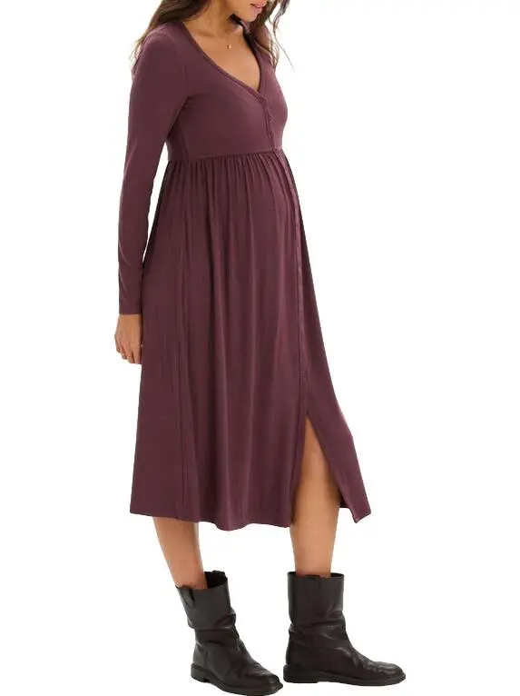 Hatch Collection Ribbed Knit Nursing Dress - Prune