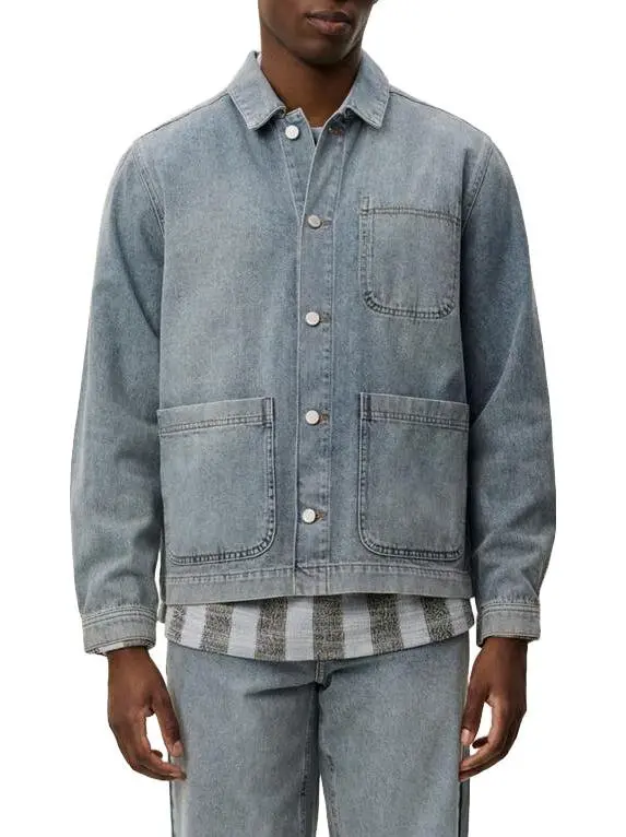 LES DEUX Layton Washed Denim Overshirt - Light Indigo Wash