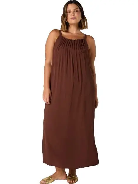 LIVE UNLIMITED Crinkle Strappy Midi Dress - Chocolate