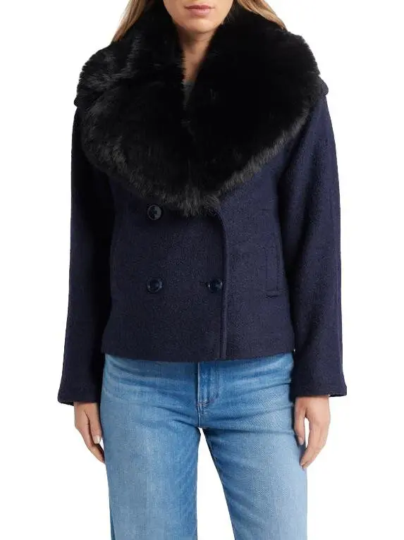 Sam Edelman Peacoat With Removable Faux Fur Collar - Navy