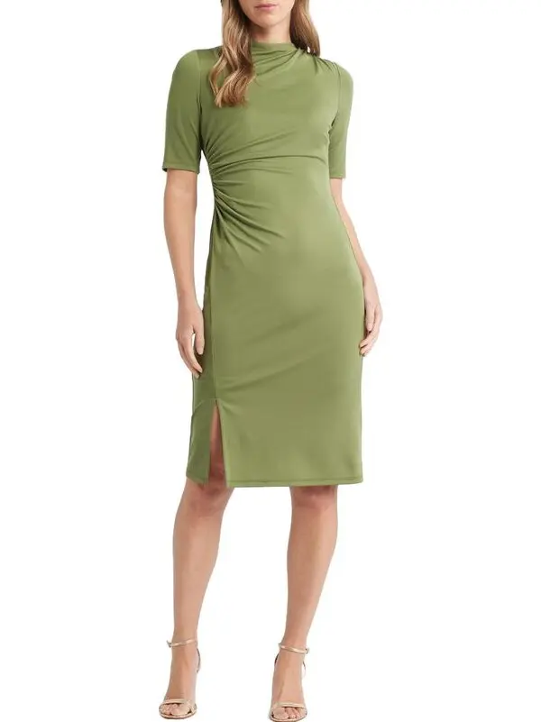 Anne Klein Ruched Body-con Dress - Hunter Olive