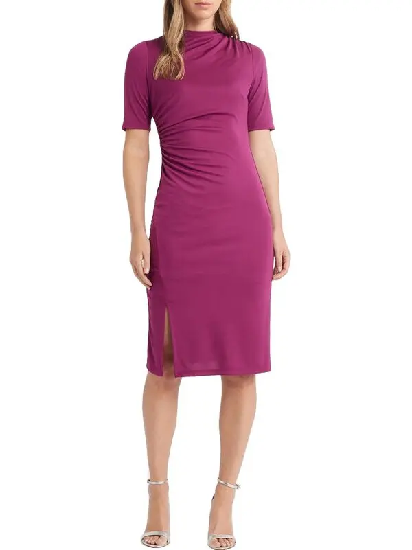 Anne Klein Ruched Body-con Dress - Mulberry Wine