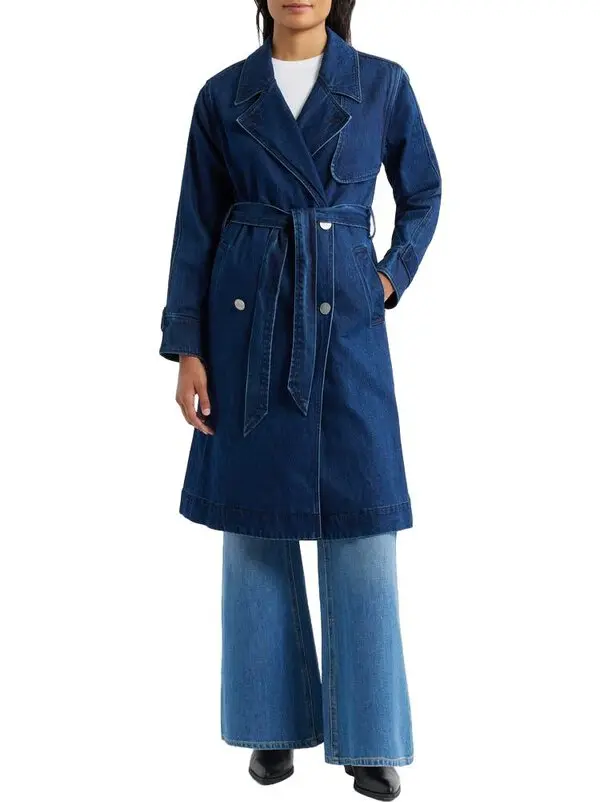 CITY BLUES Denim Belted Trench Coat - Indigo