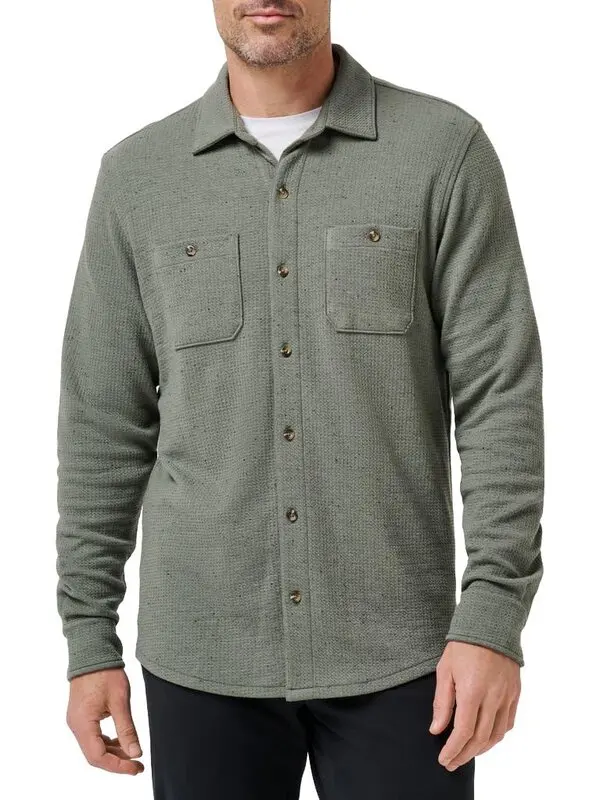 Travis Mathew Waffle Knit Button-up Shirt - Dark Olive