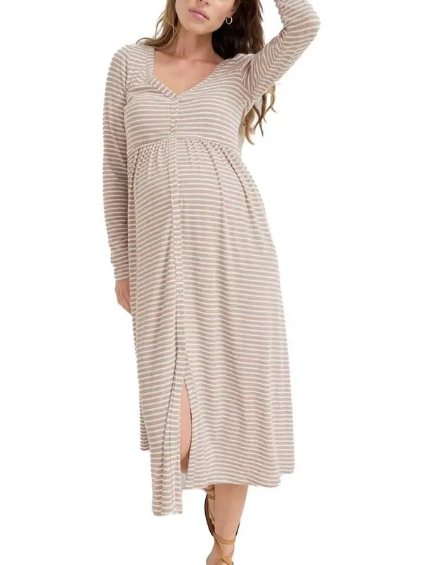 Hatch Collection Rib Stripe Nursing Dress - Biscotti/ivory Stripe