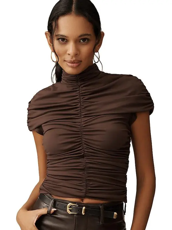 Susana Monaco Short-sleeve Ruched Top - Brown