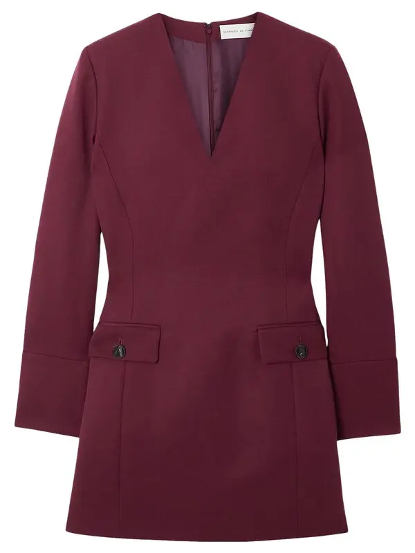 Veronica De Piante Elsie Grain De Poudre Wool Mini Dress - Burgundy