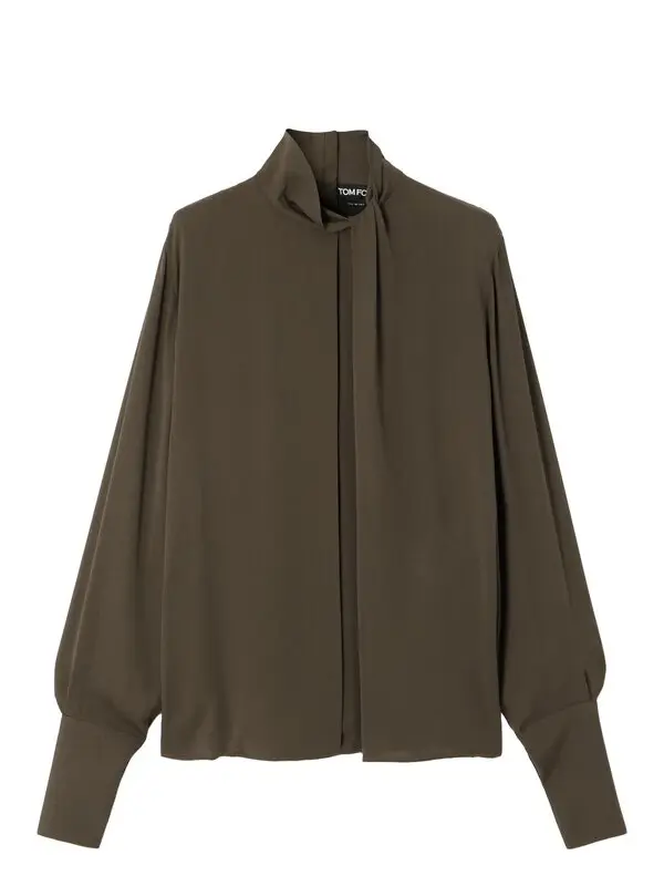 TOM FORD Cutout Draped Pleated Silk-georgette Blouse - Brown