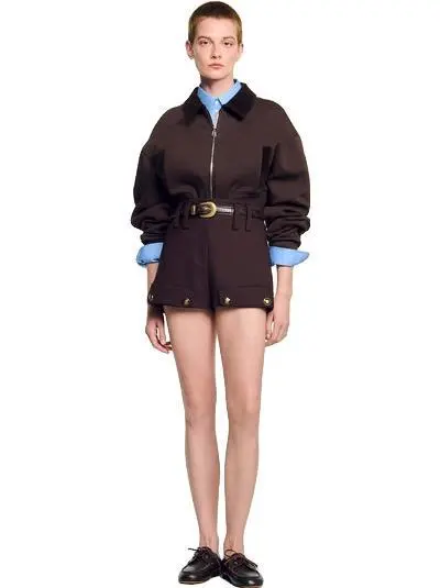 Sandro Cropped Dual-fabric Jacket - Brown
