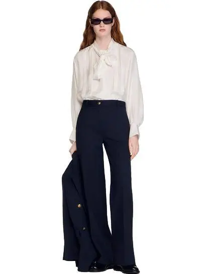 Sandro Straight-leg Pinstripe Trousers - Blue / Navy