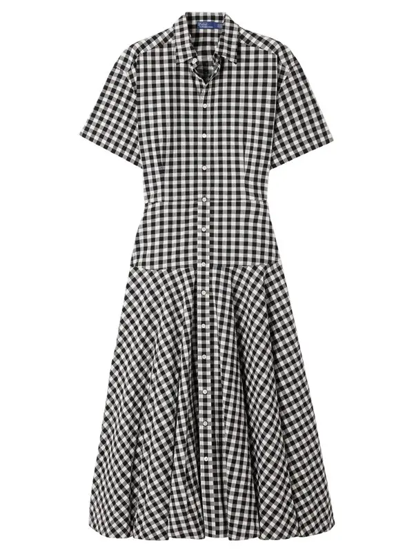 Polo Ralph Lauren Gingham Cotton Midi Shirt Dress - Black