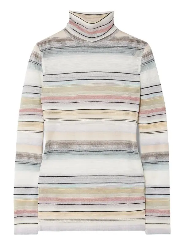 Missoni Striped Metallic Crochet-knit Turtleneck Sweater - Multi