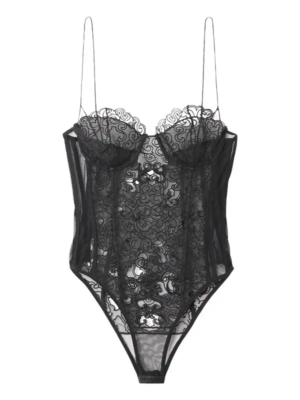 Gabriela Hearst Bellarose Mesh-trimmed Silk-lace Bodysuit - Black