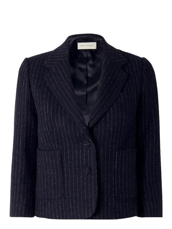 Dries Van Noten Cropped Pinstriped Wool Blazer - Blue