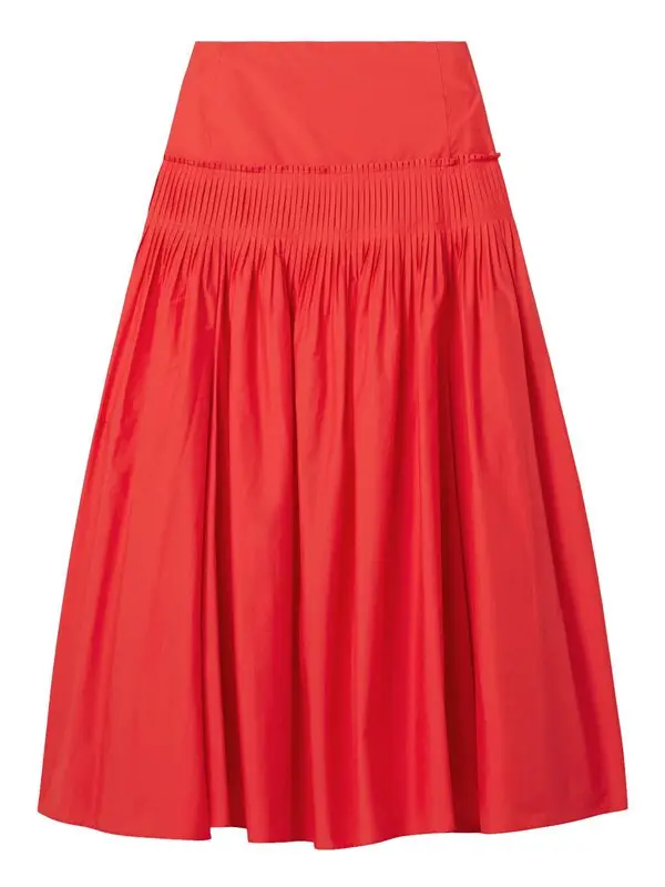 Theory Pintucked Pleated Cotton-blend Poplin Midi Skirt - Red