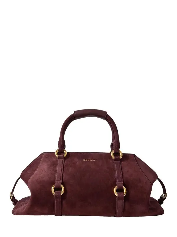 Alexander McQueen Farringdon Medium Suede Shoulder Bag - Burgundy