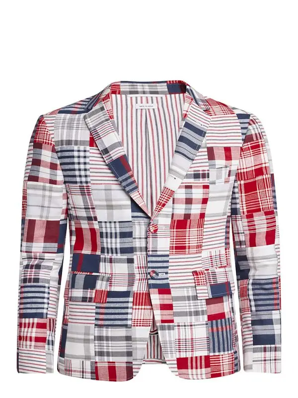 Thom Browne Patchwork Plaid Sport Coat - Red/white/blue