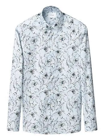 Eton Floral-print Slim-fit Cotton-twill Shirt - Light Blue