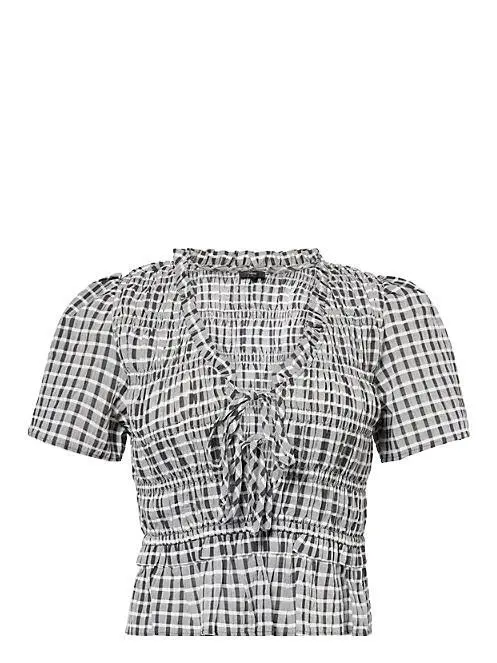 Rails Check-print Woven Top - Ash Seersucker