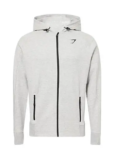 GYMSHARK Interlock Tech Zip-up Cotton-jersey Hoody - Light Grey Core Marl