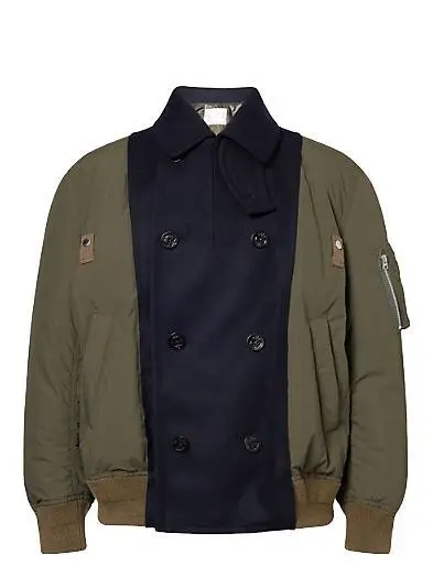 Sacai Contrast-panel Relaxed-fit Shell-down Jacket - D/navy X Khaki